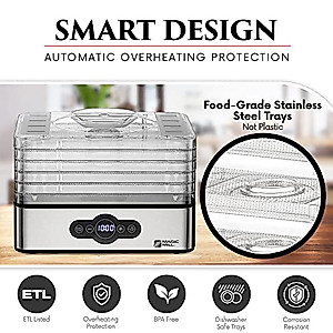 Magic Mill Food Dehydrator Machine | 5 Stackable Stainless Steel Trays Jerky Dryer with Digital Adjustable Timer and Temperature Control - Electric Food Preserver Machine with Powerful Drying Capacity for Fruits, Veggies, Meats & Dog Treats (5 Stainless S