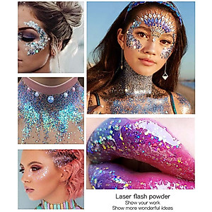 DAGEDA White Body Glitter Stick, Mermaid Face Glitter Makeup Holographic Sequins, Hair Glitters Eyeshadow Body Shimmer for Rave Accessories,Glitter Face Paint for Women Rave Festival