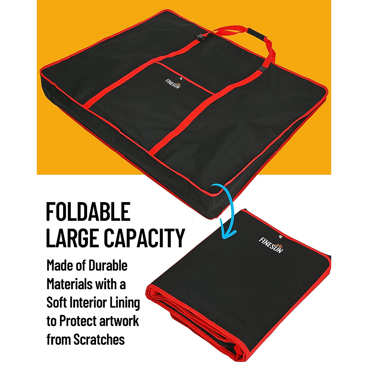 FINESUN Art Portfolio Case, Art Supply Storage Organizer, Art Bag with Frame Construction& Shoulder Straps, Portfolio Folder for Artwork, Drawings& TV (35x43 Inch)