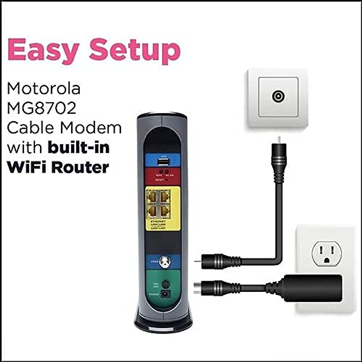Motorola MG8702 | DOCSIS 3.1 Cable Modem + Wi-Fi Router (High Speed Combo) with Intelligent Power Boost | AC3200 Wi-Fi Speed | Approved for Comcast Xfinity, Cox, and Charter Spectrum