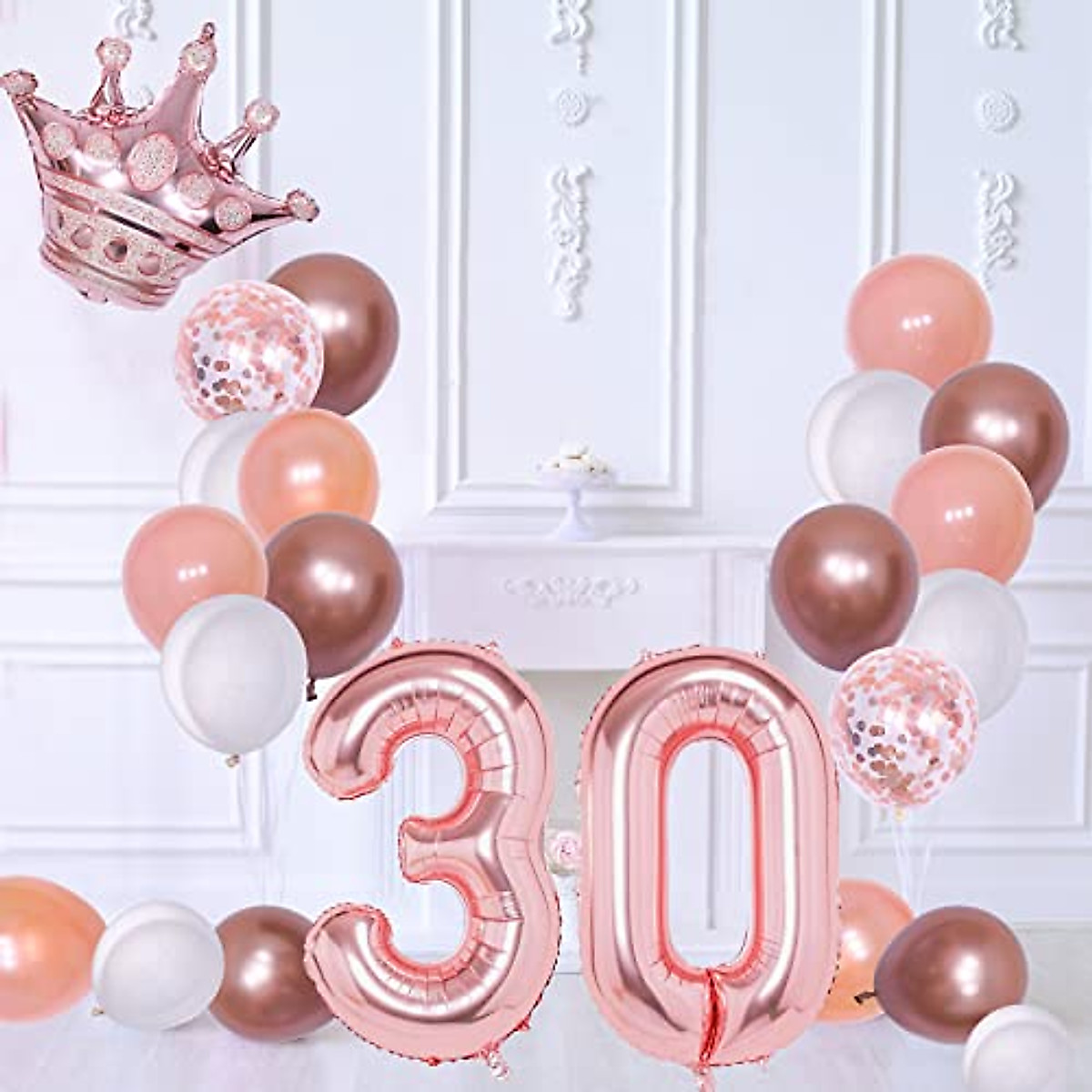 30th Birthday Decorations for Women, 40in Rose Gold 30th Birthday Balloons Party Supplies, 94pcs Happy 30th Birthday Party Decorations Women Pink White Rose Gold Balloon Arch Kit Champagne Balloon