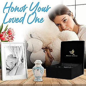 Blue Baby Keepsake Urn - Mini Infant Urn for Baby Girl/Boy with Box & Bag - Handcrafted Teddy Bear Urn - Small Cremation Urn for Children Ashes - Tribute to Your Loved Kid with Baby Urn