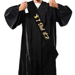 Black I Did it Satin Sash with Gold Glitter Letters - Class of 2024 Grad Party Supplies - Cheer Squad Supplies - 2024 Graduation Celebrations Sashes