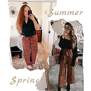 SySea Womens High Waist Leopard Pants Wide Leg Long Belted Palazzo Trousers with Pockets