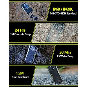 Ulefone Armor 22 Rugged Cell Phone Android 14, Up to 16+128GB, 64MP Night Vision Camera, 64MP Wide-Angle Camera, 6600mAh, 120Hz Display, NFC/GPS, 4G LTE Smartphone Unlocked (Black)