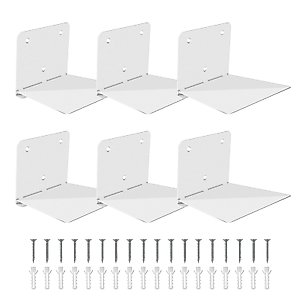 FENTEC Floating Book Shelves for Wall, Wall Mounted Invisible Floating Bookshelf, Heavy-Duty Hanging Bookshelves, Hidden Book Shelf Metal Wall Book Holder for Bedroom Home Office, 6-Pack White