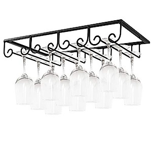MOCOUM Under Cabinet Wine Glass Rack Stemware Rack, Wine Glasses Hanger Rack Wire Wine Glass Holder Storage Hanger for Cabinet Kitchen Bar (Black, 4 Rows 2 Pack)