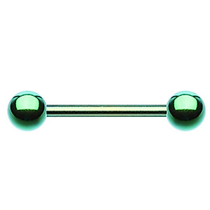 Colorline PVD Basic Steel Nipple Barbell (14GA, Length: 19mm, Ball Size: 5mm, Green)