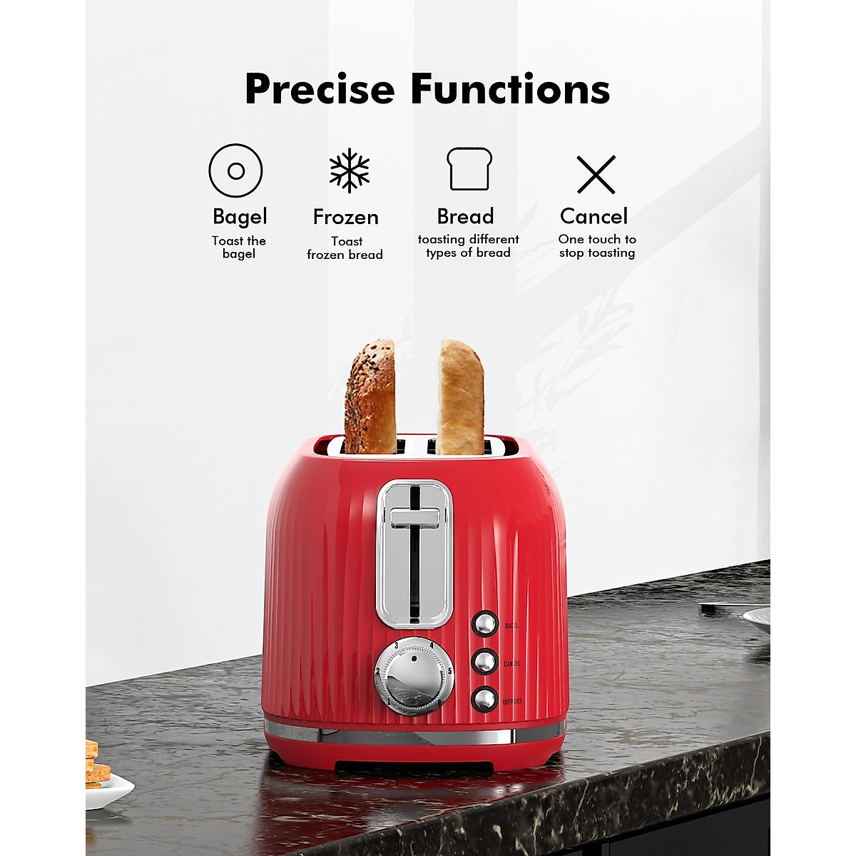 2 Slice Toaster with Extra Wide Slots & Removable Crumb Tray - 6 Browning Options, High Lift, Auto Shut Off & Frozen Function, Toast Fruit Bread, Bagel & Waffle, Red