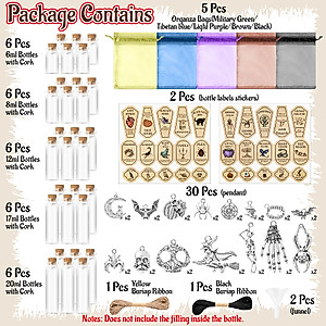 AwserTantue 71Pcs Christmas Mini Potion Bottles Decorations Set, Apothecary Bottles with Horror Stickers Pendants and Organza Bags for Winter Party Home Classroom Decor Witch Theme Party Supplies