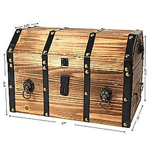 Vintiquewise Large Wooden Decorative Pirate Lockable Trunk with Lion Rings