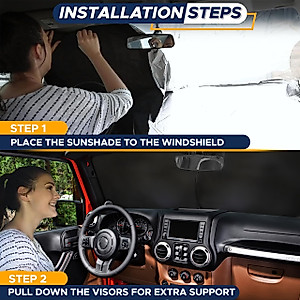 EcoNour Jeep Windshield Sunshade | Sun Visor for UV Rays & Heat Protection | Suitable for Wrangler, Compass, Gladiator & Renegade | Accessories for Jeep Wrangler | X-Small - 60x21 inches