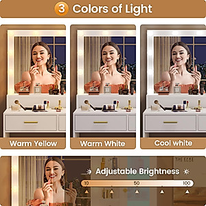 HAUOMS White Makeup Vanity with Lights Vanity Desk with Mirror, Large Vanity Table Set with Drawer Dresser, Charging Station & RGB Cabinets, Makeup Table with 5 Drawers and Storage Shelves, White