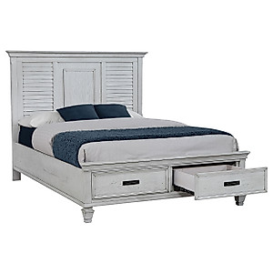 Coaster Home Furnishings Franco Farmhouse Wood California King Size Storage Panel Bed Frame Platform Bed 57-inch Headboard Distressed White 205330KW