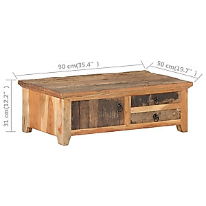 QJBSAVVA Coffee Table 35.4"x19.7"x12.2" Solid Reclaimed Wood,Entrance Table Tray Tables Center Table Low Table Suitable for Meeting Rooms, Reception Rooms, Offices
