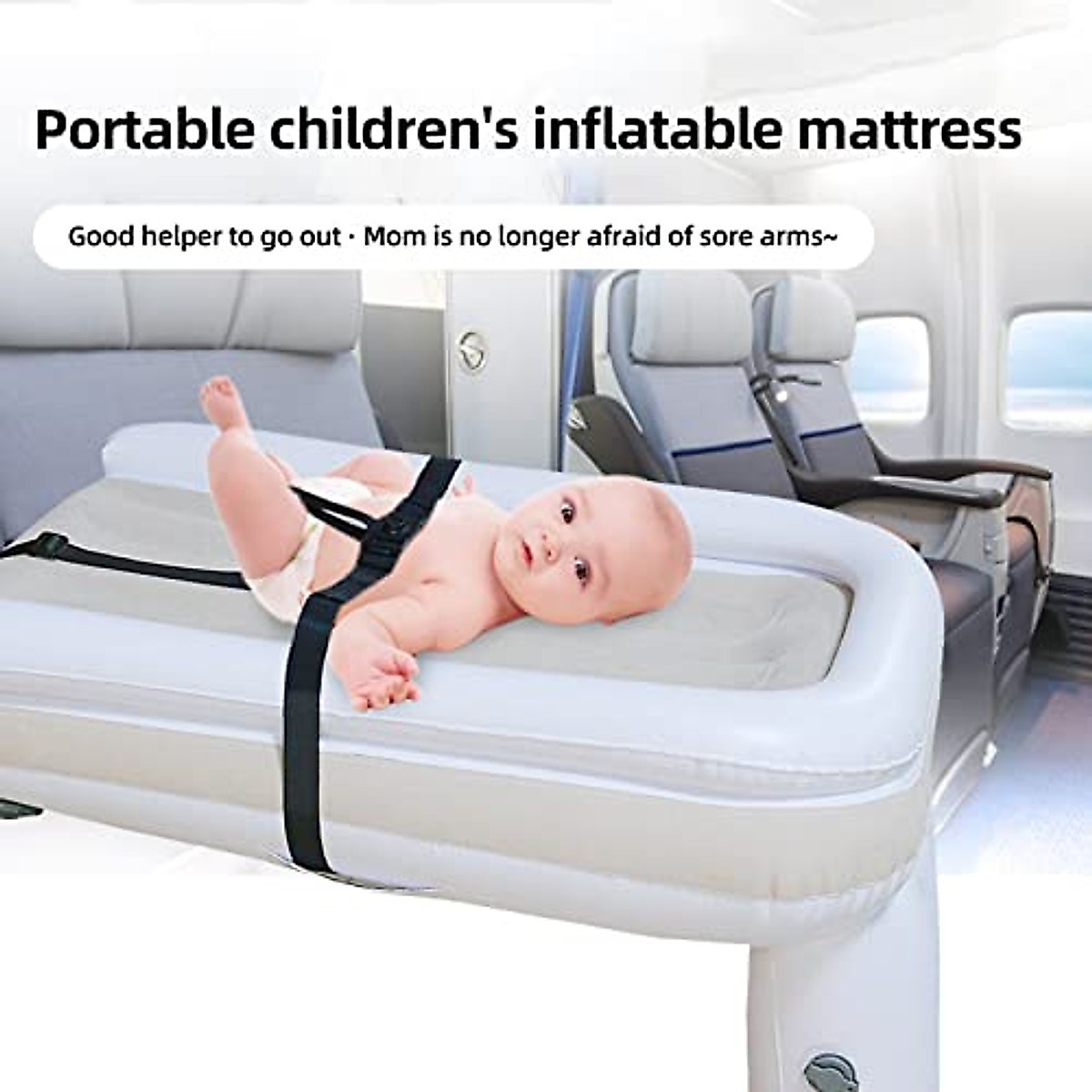 Fonkoufi Inflatable Toddler Travel Bed，Kids Travel Bed- Portable Baby Bed, Airplane Travel Essentials Kids，Toddler Air Mattress Suit for Economy Seats, Train, Car