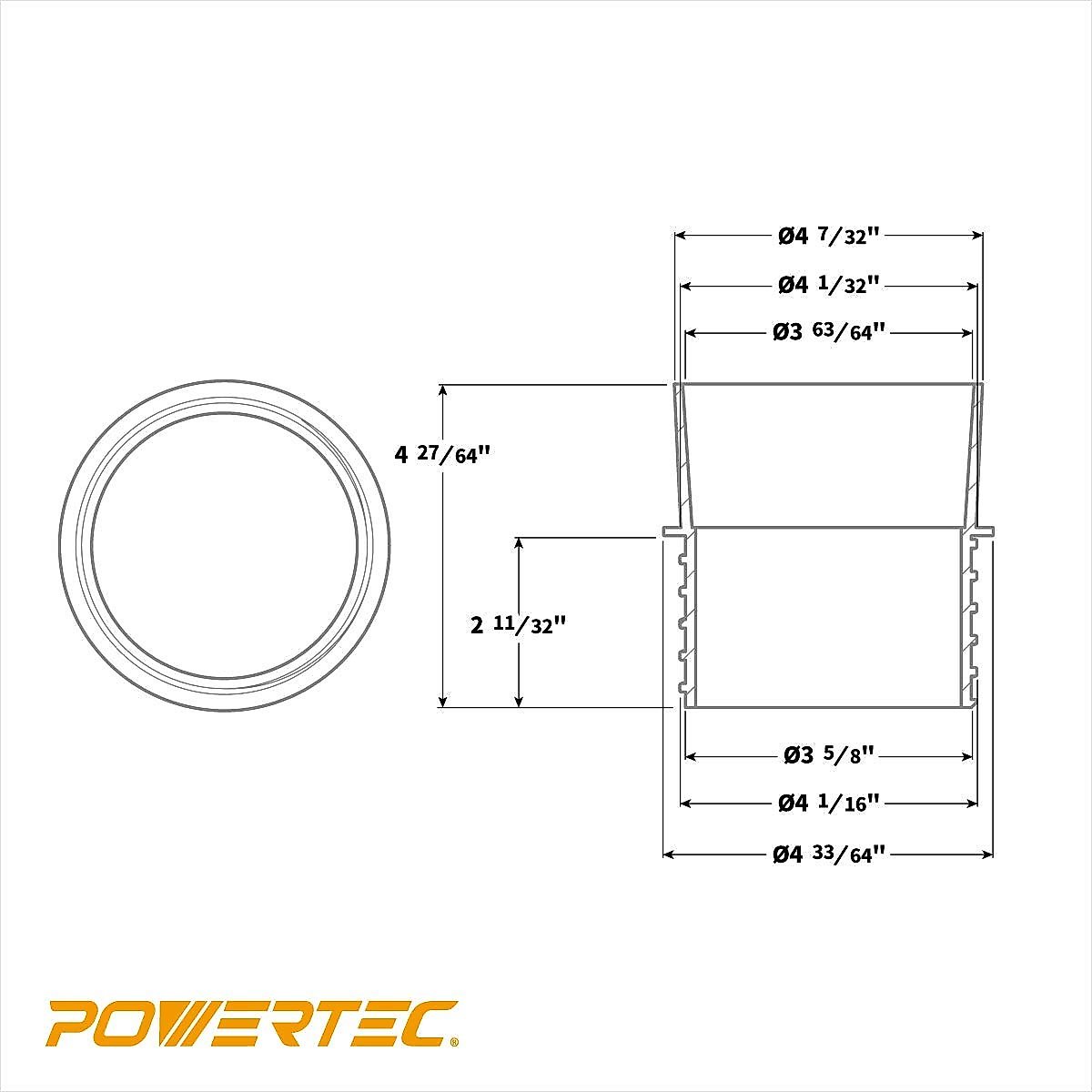 POWERTEC 70284 4" Quick Connect Coupler with Left-Hand Threaded End to 4" I.D. Flexible Hose