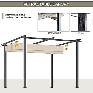 Outsunny 10' x 10' Retractable Pergola Canopy, Patio Gazebo, Sun Shelter with Aluminum Frame for Outdoors, Cream White