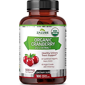 Zazzee USDA Organic Cranberry 25:1 Extract, 12,500 mg Strength, 100 Vegan Capsules, Over 3 Month Supply, Standardized, Concentrated 25X Extract, 100% Vegetarian, Certified Organic, Non-GMO All-Natural