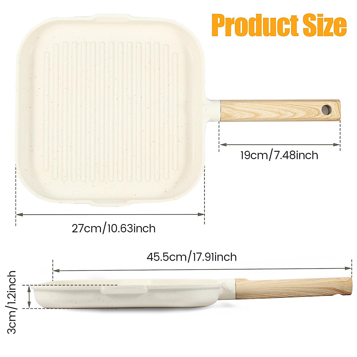 LYIYEYAN Square Griddle Pan for Stove Top Aluminium Alloy Nonstick Steak Pan with Ergonomic Wood Handle Even Heating Grill Pan for Indoor Cooking Outdoor Grilling (01)