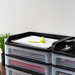 IRIS USA Medium 3-Drawer Desktop Organizer with Open Tray Top, for Office, School, Stationary, Makeup Organizer, Bathroom, Utility, Medical Supplies, Desk Organizer, Versatile Storage, Black