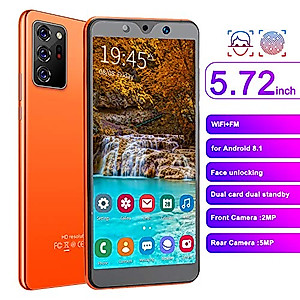 3G Unlocked Smartphone , Note30 Plus 5.72in HD Full Screen Cell Phone , Support APP Face Recognition for Android 8.1 Fingerprint Unlock Smartphone , 512M 4G , Dual SIM Dual Camera Orange