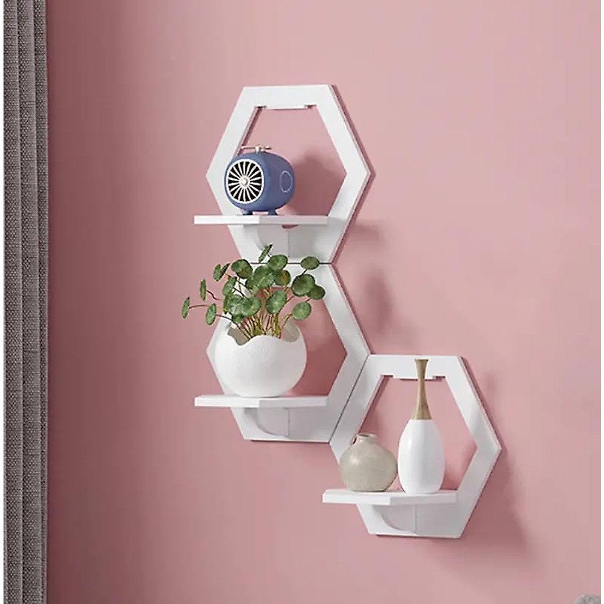 Ailtower Wall-Mounted Decorative Hexagon Storage Rack PVC Floating Shelves Flower-Shaped Home Storage for Room Decor