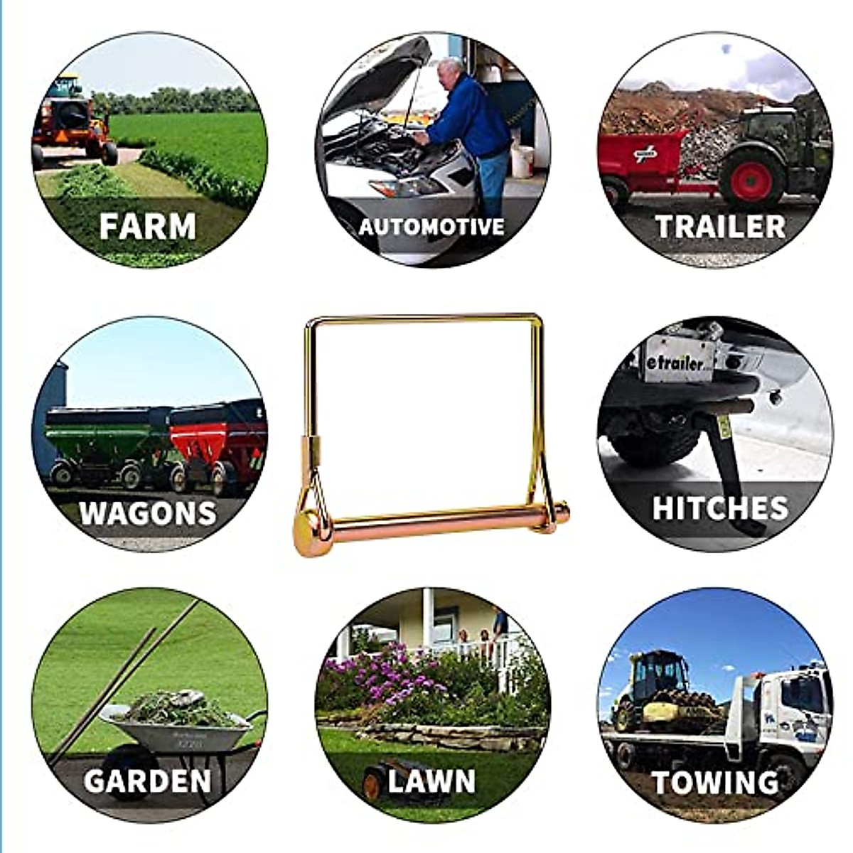 Ascebrk 10 Pack Trailer Coupler Pin 1/4''Diameter 4 Inch Long,Heavy-Duty Wire Lock Pin,PTO Shaft Safety Locking Set,Trailer Hitch Pin, Lawn Mower Quick Release Rose Gold