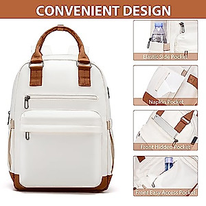 LONG VACATION Women's 15.6 Inch Laptop Bag, Fashion Laptop Backpack with USB Port, Casual Daypacks for College,Work (BEIGE & BROWN, 15.6 inch)