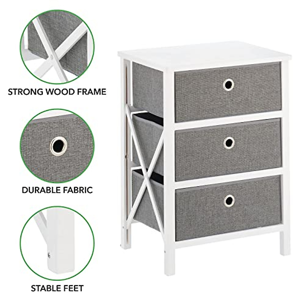 mDesign 3 Drawer Foldable Dresser Storage Unit - Wood Frame, Easy Pull Fabric Bins - Farmhouse Organizer Unit for Household Storage Bedroom, Hallway, Entryway, Closets - Gray/White
