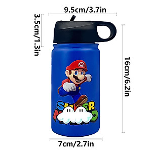 Kids Insulated Stainless Steel Cups Cartoon Reusable Water Bottle Cute Tumbler with Straw Lid Wide Handle Leak Proof Mugs for Boys Girls 12oz