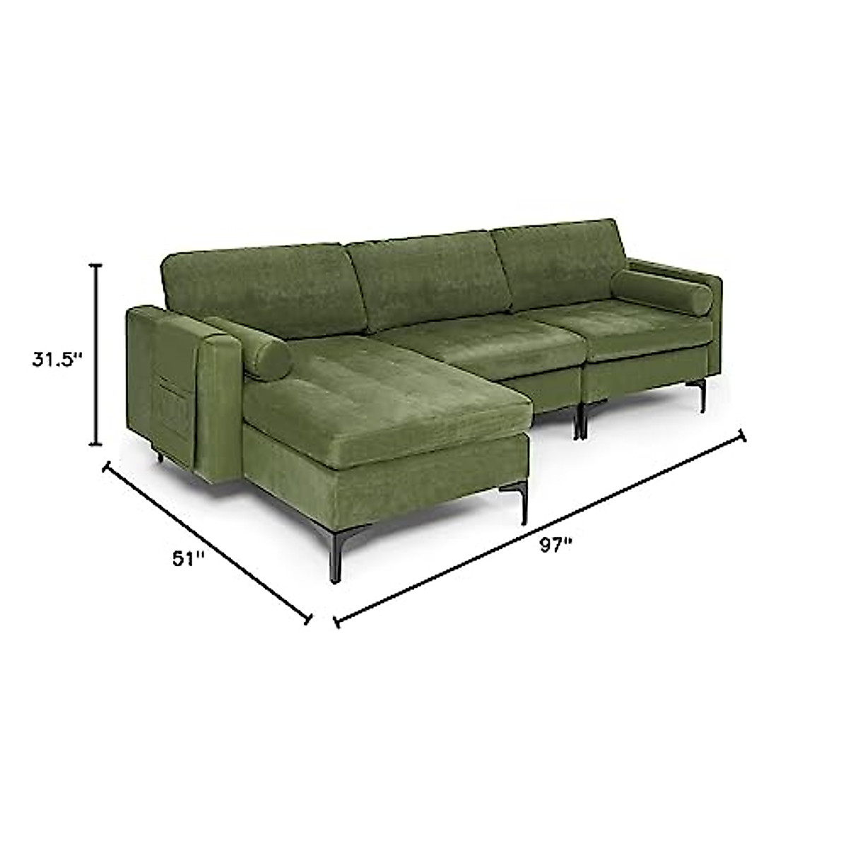 Giantex Sectional Sofa Couch with USB Ports, 3-Hole Socket, Hidden Storage Box, L-Shaped Modular Sofa with Reversible Chaise Lounge, 2 Side Bolsters for Living Room Bedroom Office