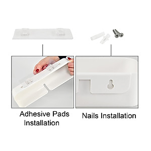 Home-X Floating Wall Organizer with Slit for Phone Charger, Easy Mountable Adhesive Wall Shelf, Wall Organizer for Bedside, Kitchen, or Office, 10" L x 3" W x 2" H, White