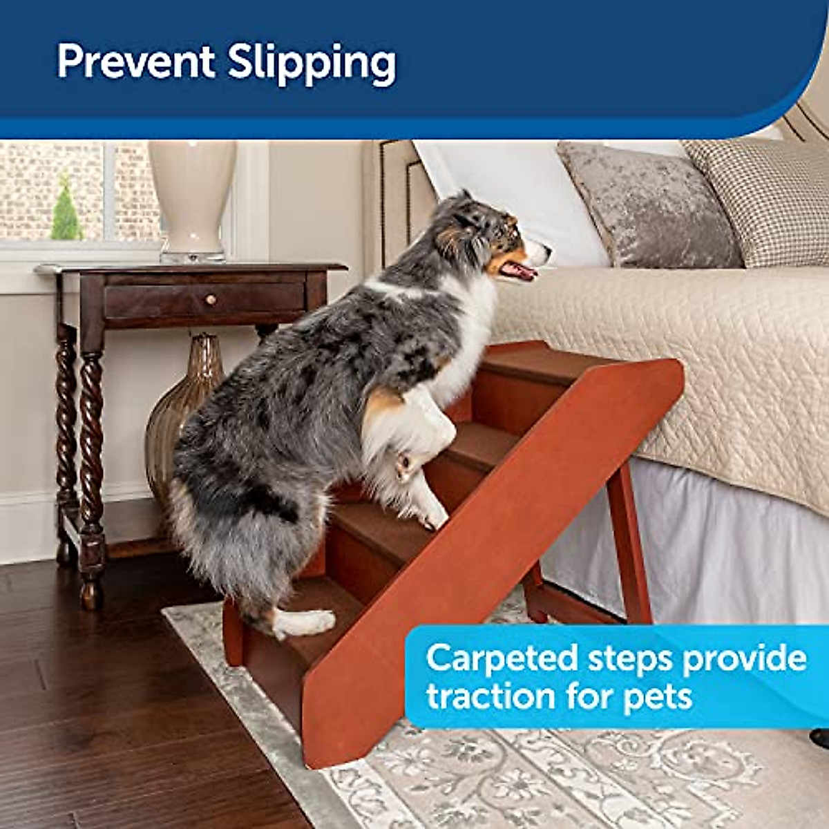 PetSafe CozyUp Folding Wood Pet Steps - Dog and Cat Stairs - Lightweight Durable Wooden Frame Supports up to 200 lb - Side Rails and Non-Slip Feet Provide Added Security - 25 inches