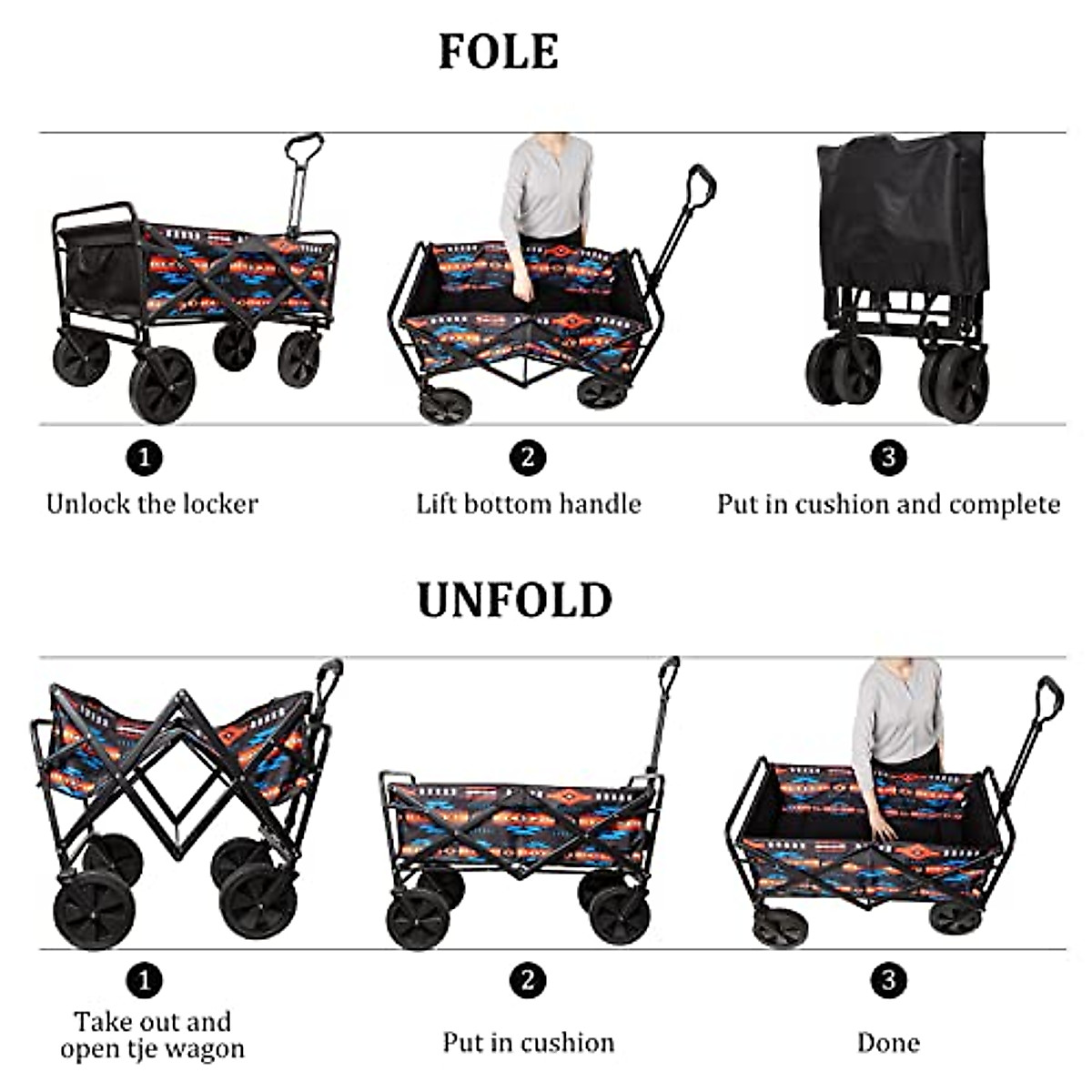 Nu Trendz Folding Wagon Cart, with All Terrainl Wheels, Heavy Duty Folding Wagon, Applies to Outdoor Camping