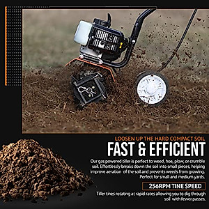 SuperHandy Mini Tiller Cultivator Super Duty 3HP 50cc 2 Stroke Gas Motor 4 Premium Steel Adjustable Forward Rotating Tines for Garden & Lawn, Digging, Weed Removal & Soil Cultivation EPA/CARB