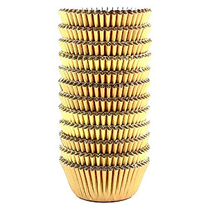 Eoonfirst Mini Foil Metallic Cupcake Liners Christmas Days Muffin Paper Baking Cups 300 Pcs (Gold)