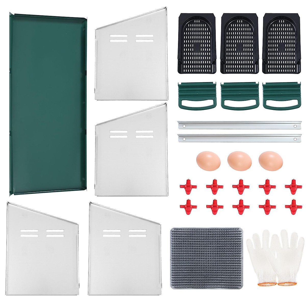 Therwen Chicken Roll Out Nesting Boxes Egg Laying Box with 3 Compartment 6 Pcs Automatic Poultry Nipples 3 Pcs Washable Nesting Box Pads 3 Pcs Fake Eggs and Gloves for Chicken and Poultry House