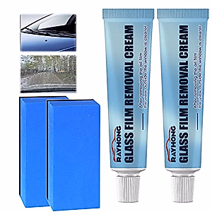 clyqyy Universal Car Glass Oil Film Cleaner with Sponge - Car Glass Film Removal Polishing Degreaser Cleaner, Make The Glass Clearly Visible and Drive Safe (Blue-2PCS)