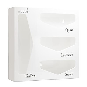 Ziplock Bag Organizer |Storage for Kitchen Drawer or Wall Mount | Acrylic Baggie Container, Plastic Bag Dispenser | Ziploc Holder for Gallon, Quart, Sandwich & Snack | Compatible with Ziploc, Solimo, Hefty & Glad Bags- White