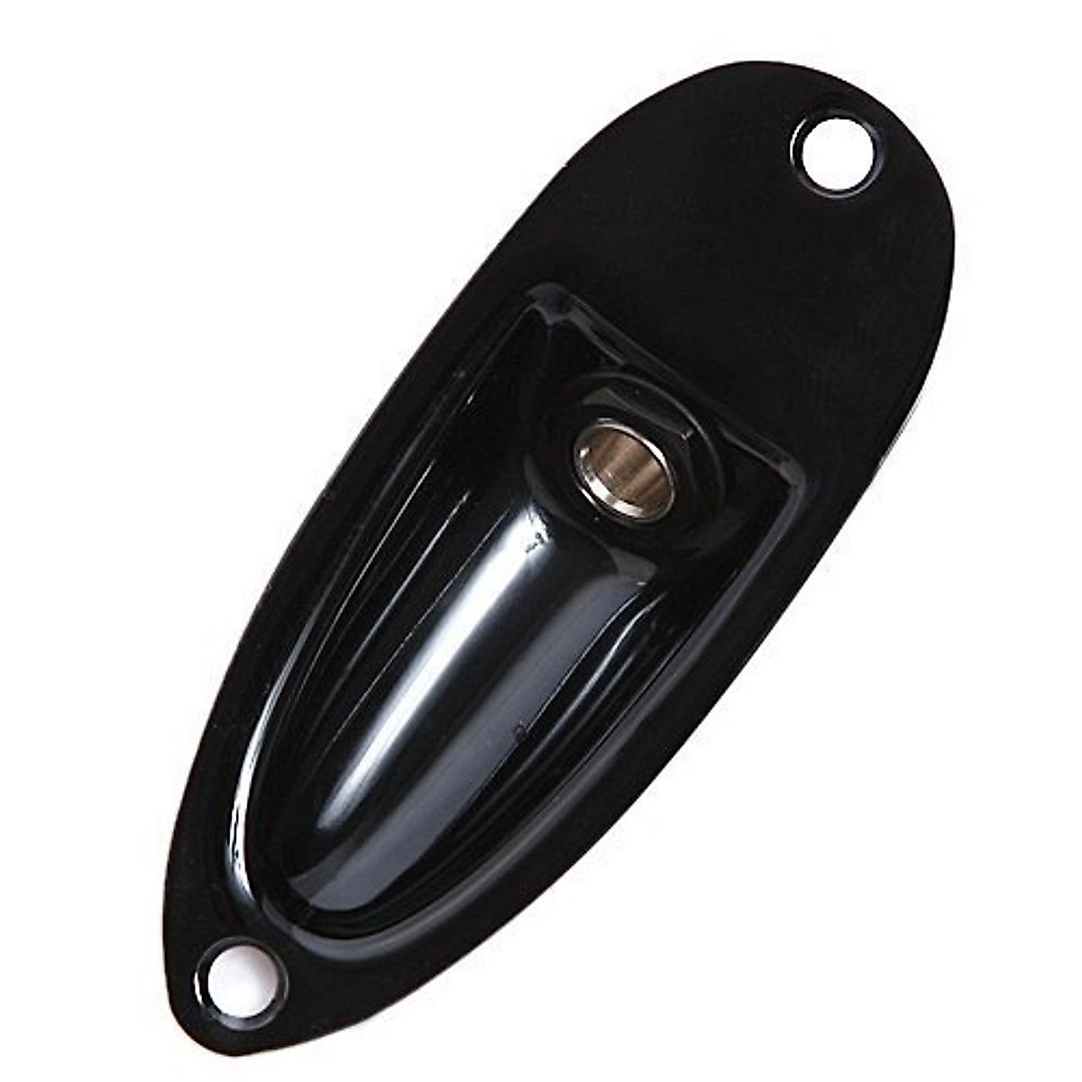 Musiclily Boat Style 1/4" Loaded Guitar Output Mono Jack Plug Socket Plate for Fender Strat Stratocater Electric Guitar, Black(Pack of 2)