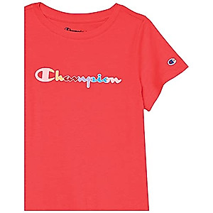Champion Girls' Big T-Shirt, Kids, Cotton Tee, Multiple Graphics, Red Stone