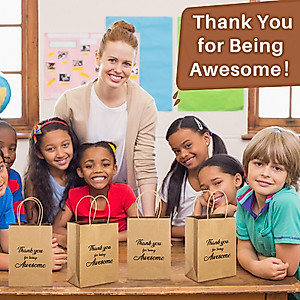 Qilery 18 Pcs Kraft Gift Bags Paper Bags with Handles for Employee Coworker Colleague Volunteer Teacher Nurse, Thank You for Being Awesome Gift Bags, 5.9 x 3.1 x 8.3 Inches