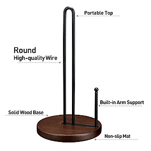 Paper Towel Holder, Paper Towel Holder Countertop, Farmhouse Paper Towel Holder Stand with Real Wood Base, Paper Towel Holders for Kitchen Dining Table Home Decor