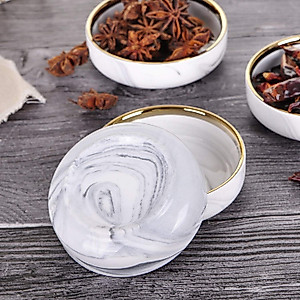 VanEnjoy 3.5 inches Marble Porcelain Side Dish Bowl Seasoning Dishes Soy Dipping Sauce Dishes-Set of 4, White with Gold Rim