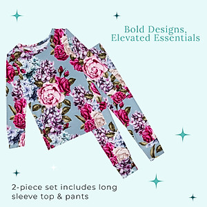 Posh Peanut Girls Pajamas - Soft, Viscose from Bamboo PJs for Kids - Matching, Long Sleeve Toddler Pajamas for Girls (6-12 Months) Lacey