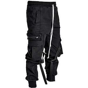 XYXIONGMAO Streetwear Techwear Hip Hop Harem Pants for Men Sports Casual Loose Overalls Multi-Pocket Hip-hop Trousers (Black, S)