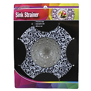 Dependable Industries 2 Pack 5.25" Diameter Decorative Designer Pattern Kitchen Sink Strainer Durable (Black Paisley)