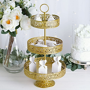 Efavormart 23" Tall Gold 3-Tier Metal Reversible Dessert Cupcake Stand for Wedding Decoration Event