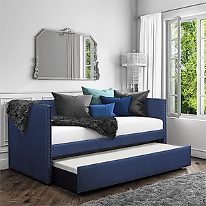 Lexicon Therese Upholstered Nailhead Trim Twin Daybed with Trundle in Blue